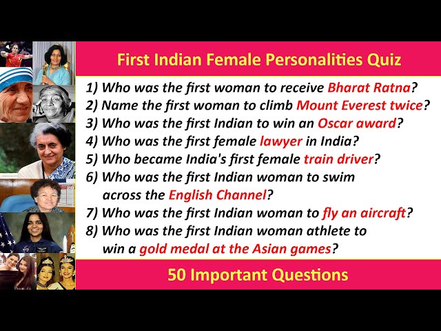 First Indian Female Personalities Quiz | Women's Day Special Quiz ...